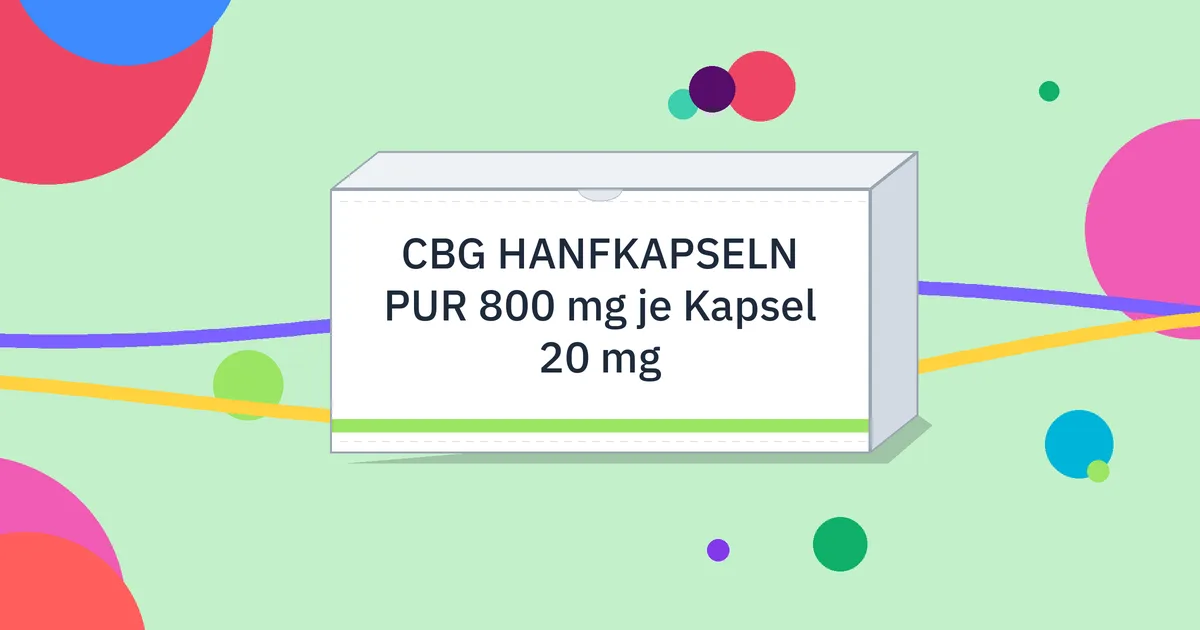 Symbolbild: Packung mit der Aufschrift CBG HANFKAPSELN PUR 800 mg je Kapsel 20 mg (PZN 15615581) – Verfügbarkeit und Bezug in Apotheken in Frankfurt am Main