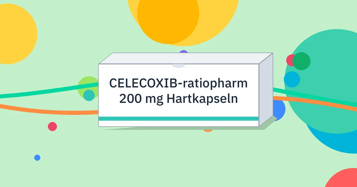 Symbolbild: Packung mit der Aufschrift CELECOXIB-ratiopharm 200 mg Hartkapseln (PZN 19172933) – Verfügbarkeit und Bezug in Apotheken in Frankfurt am Main