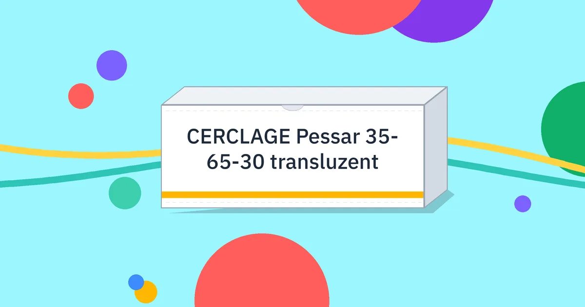 Symbolbild: Packung mit der Aufschrift CERCLAGE Pessar 35-65-30 transluzent (PZN 15226632) – Verfügbarkeit und Bezug in Apotheken in Frankfurt am Main