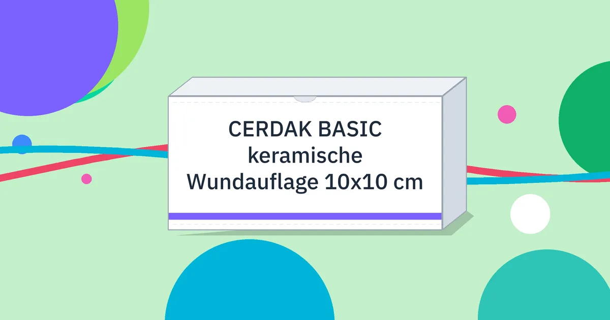 Symbolbild: Packung mit der Aufschrift CERDAK BASIC keramische Wundauflage 10x10 cm (PZN 19187202) – Verfügbarkeit und Bezug in Apotheken in Frankfurt am Main