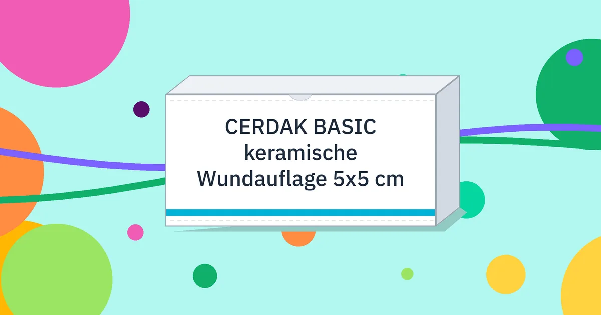 Symbolbild: Packung mit der Aufschrift CERDAK BASIC keramische Wundauflage 5x5 cm (PZN 19187165) – Verfügbarkeit und Bezug in Apotheken in Frankfurt am Main