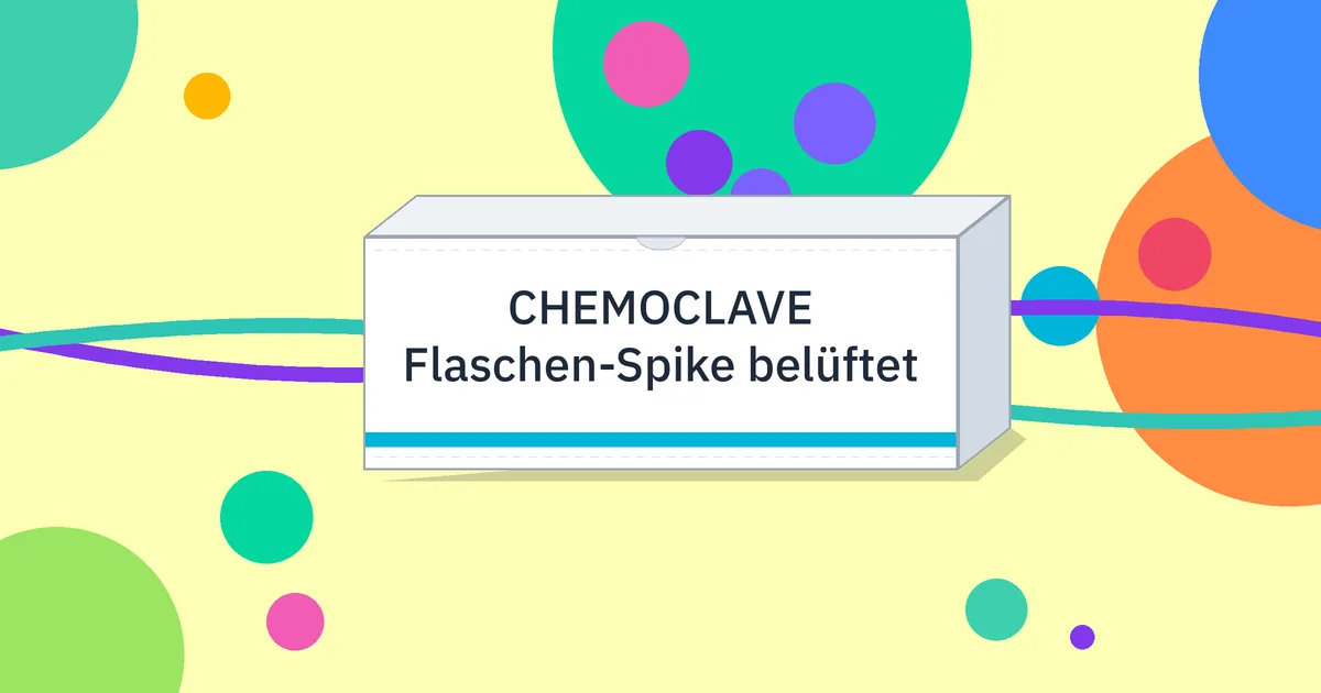 Symbolbild: Packung mit der Aufschrift CHEMOCLAVE Flaschen-Spike belüftet (PZN 18499649) – Verfügbarkeit und Bezug in Apotheken in Frankfurt am Main
