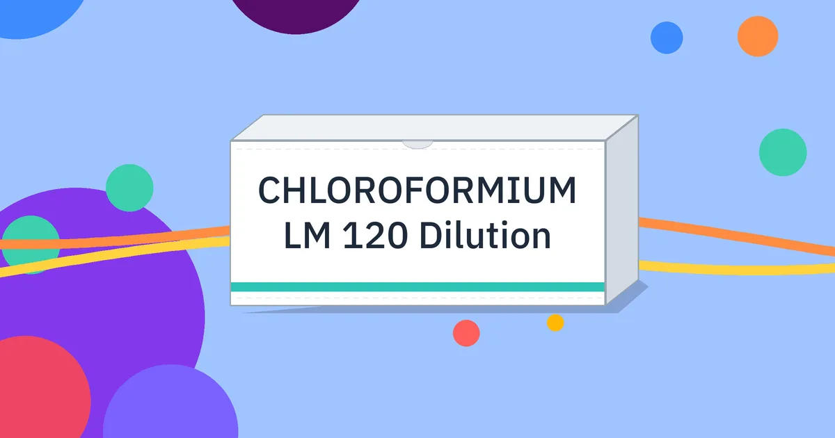 Symbolbild: Packung mit der Aufschrift CHLOROFORMIUM LM 120 Dilution (PZN 13444862) – Verfügbarkeit und Bezug in Apotheken in Frankfurt am Main