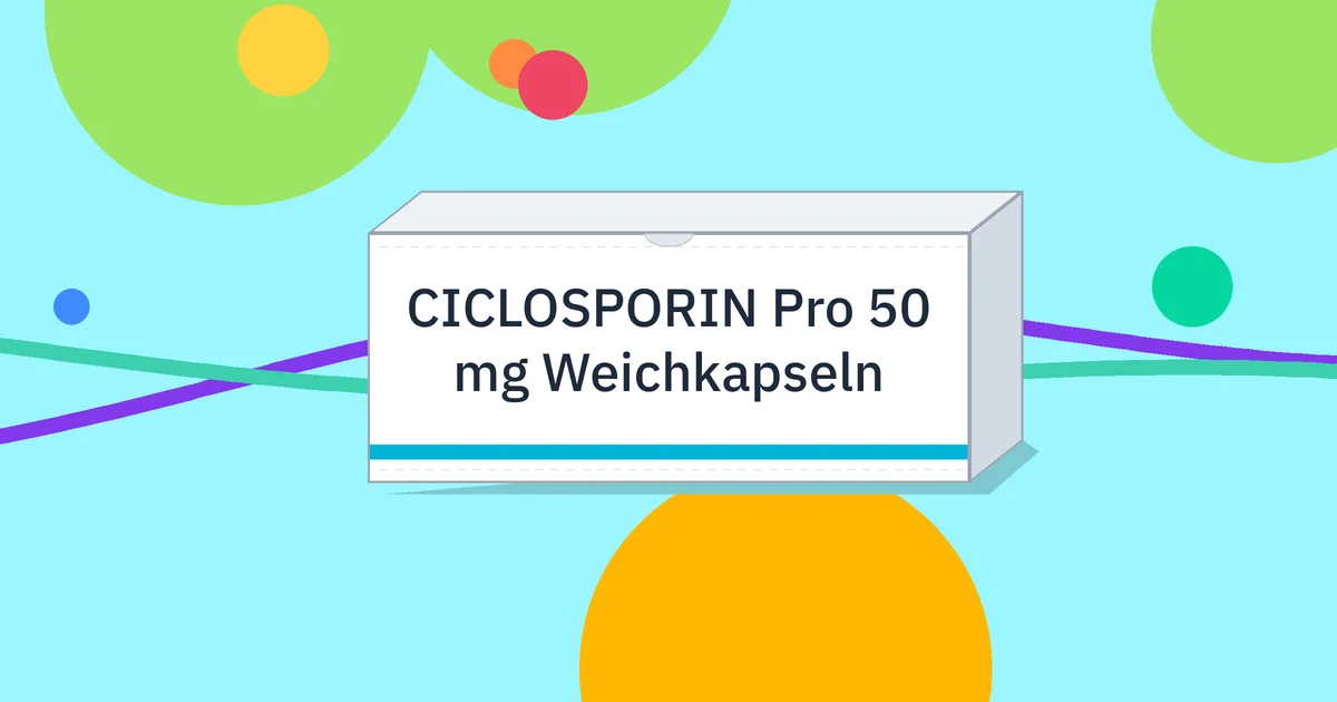 Symbolbild: Packung mit der Aufschrift CICLOSPORIN Pro 50 mg Weichkapseln (PZN 16223185) – Verfügbarkeit und Bezug in Apotheken in Frankfurt am Main