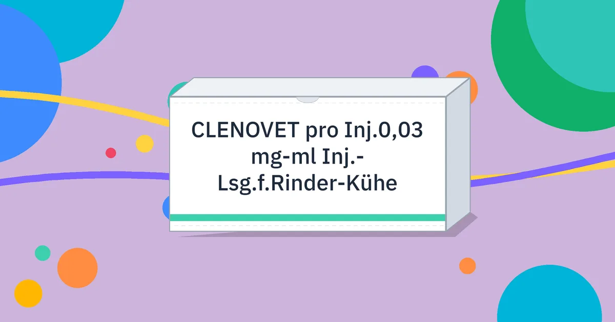 Symbolbild: Packung mit der Aufschrift CLENOVET pro Inj.0,03 mg-ml Inj.-Lsg.f.Rinder-Kühe (PZN 11002290) – Verfügbarkeit und Bezug in Apotheken in Frankfurt am Main
