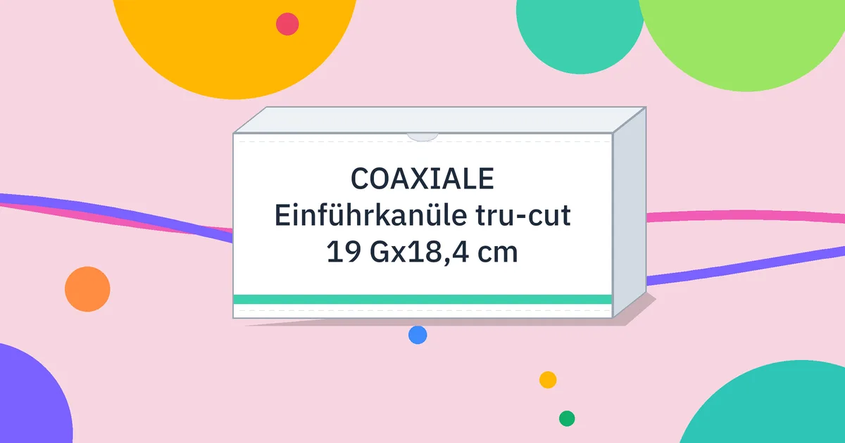 Symbolbild: Packung mit der Aufschrift COAXIALE Einführkanüle tru-cut 19 Gx18,4 cm (PZN 16087747) – Verfügbarkeit und Bezug in Apotheken in Frankfurt am Main