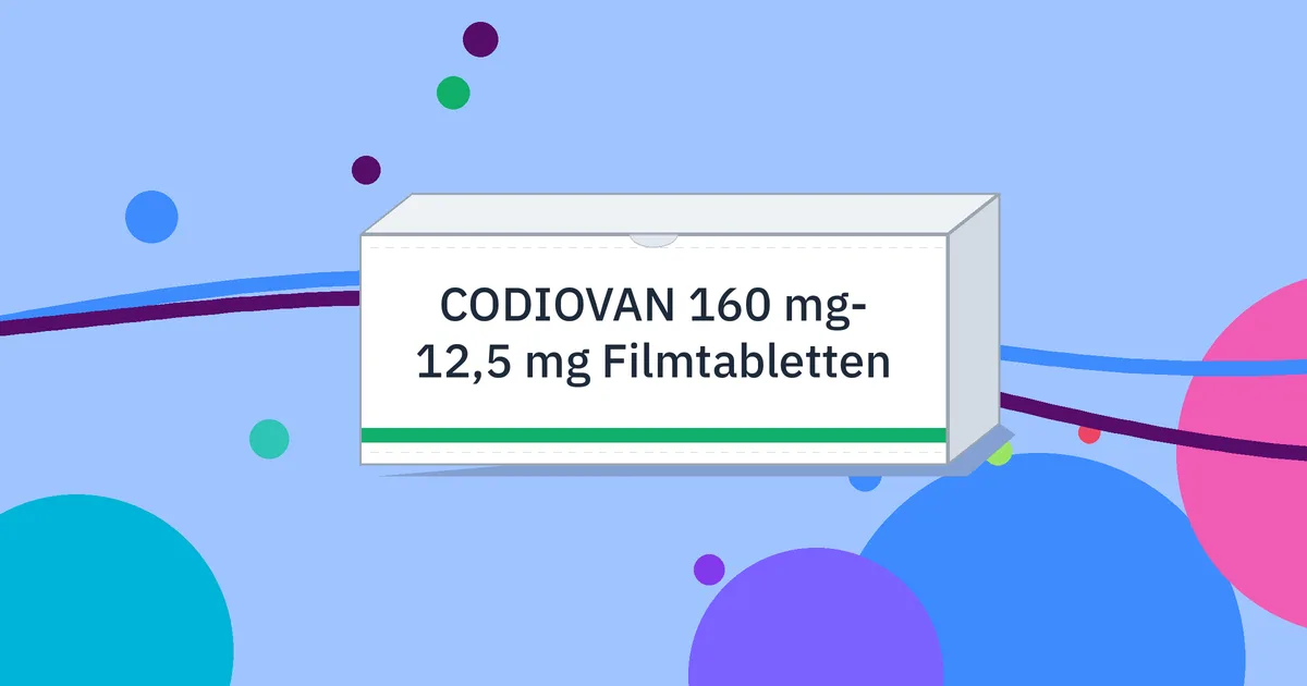 Symbolbild: Packung mit der Aufschrift CODIOVAN 160 mg-12,5 mg Filmtabletten (PZN 10525979) – Verfügbarkeit und Bezug in Apotheken in Frankfurt am Main