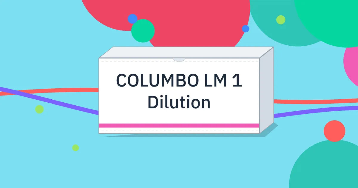 Symbolbild: Packung mit der Aufschrift COLUMBO LM 1 Dilution (PZN 13448618) – Verfügbarkeit und Bezug in Apotheken in Frankfurt am Main
