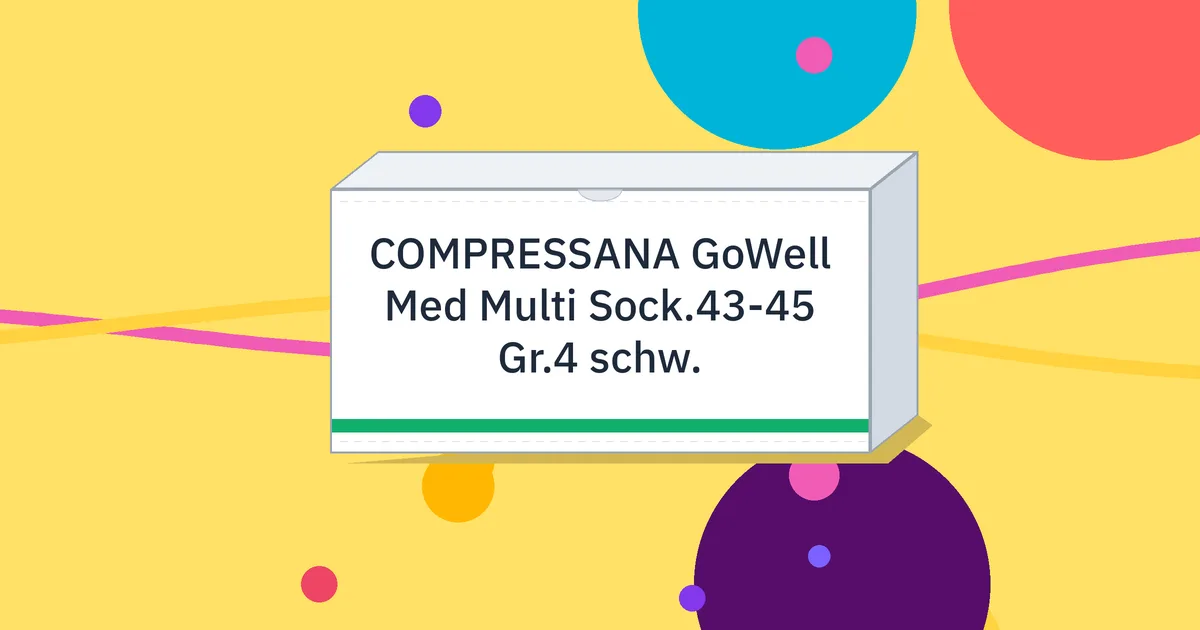 Symbolbild: Packung mit der Aufschrift COMPRESSANA GoWell Med Multi Sock.43-45 Gr.4 schw. (PZN 03116281) – Verfügbarkeit und Bezug in Apotheken in Frankfurt am Main