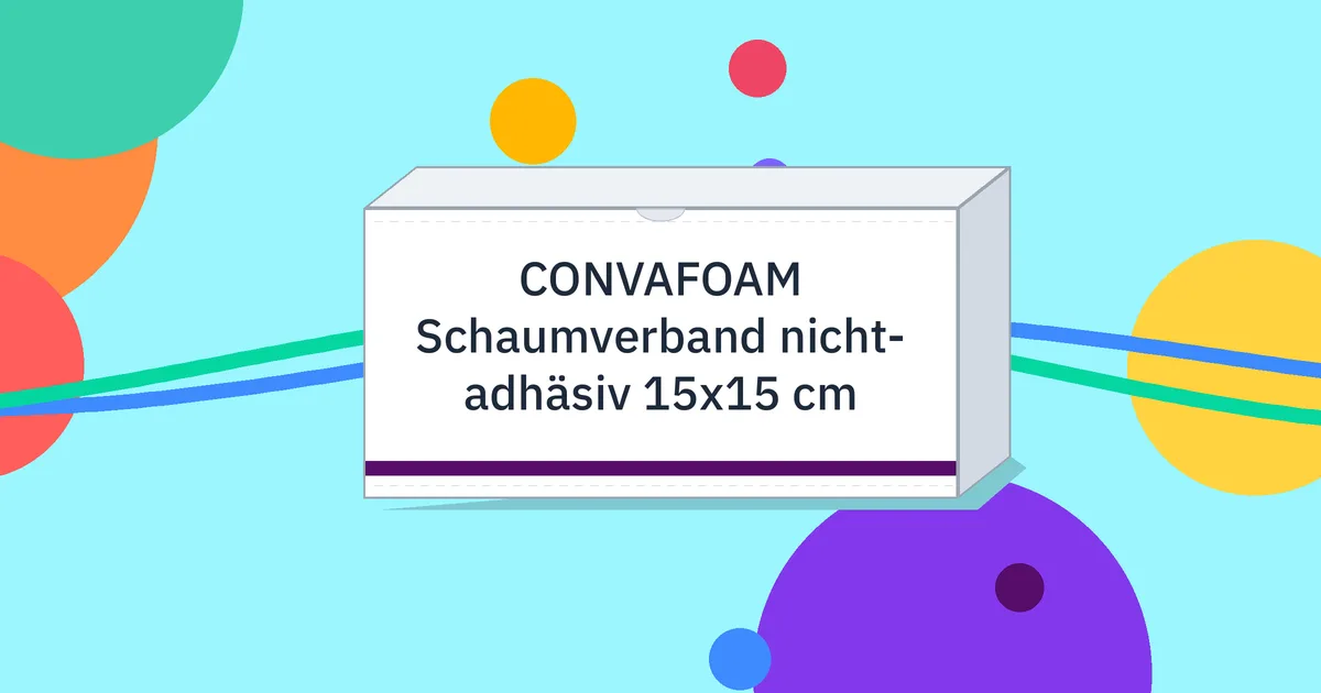 Symbolbild: Packung mit der Aufschrift CONVAFOAM Schaumverband nicht-adhäsiv 15x15 cm (PZN 20629384) – Verfügbarkeit und Bezug in Apotheken in Frankfurt am Main