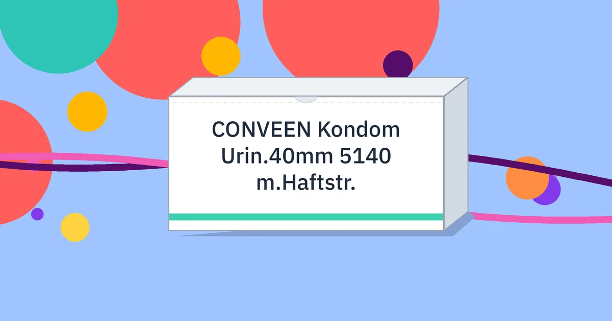 Symbolbild: Packung mit der Aufschrift CONVEEN Kondom Urin.40mm 5140 m.Haftstr. (PZN 03550020) – Verfügbarkeit und Bezug in Apotheken in Frankfurt am Main