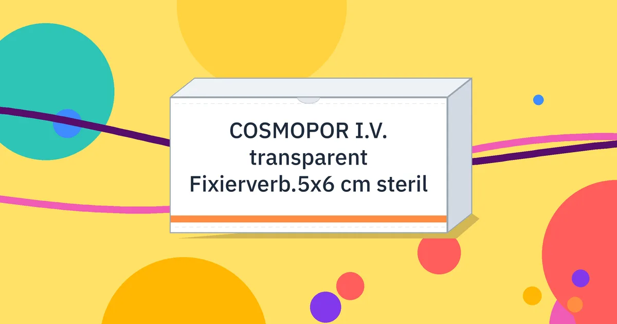 Symbolbild: Packung mit der Aufschrift COSMOPOR I.V. transparent Fixierverb.5x6 cm steril (PZN 15622090) – Verfügbarkeit und Bezug in Apotheken in Frankfurt am Main
