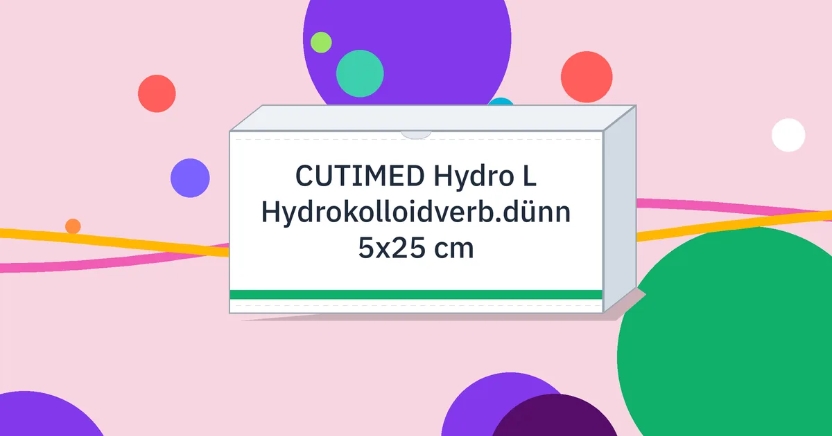Symbolbild: Packung mit der Aufschrift CUTIMED Hydro L Hydrokolloidverb.dünn 5x25 cm (PZN 12655002) – Verfügbarkeit und Bezug in Apotheken in Frankfurt am Main
