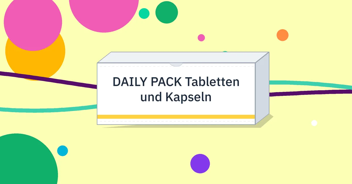 Symbolbild: Packung mit der Aufschrift DAILY PACK Tabletten und Kapseln (PZN 19921470) – Verfügbarkeit und Bezug in Apotheken in Frankfurt am Main