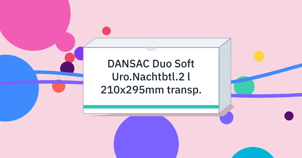 Symbolbild: Packung mit der Aufschrift DANSAC Duo Soft Uro.Nachtbtl.2 l 210x295mm transp. (PZN 07363964) – Verfügbarkeit und Bezug in Apotheken in Frankfurt am Main
