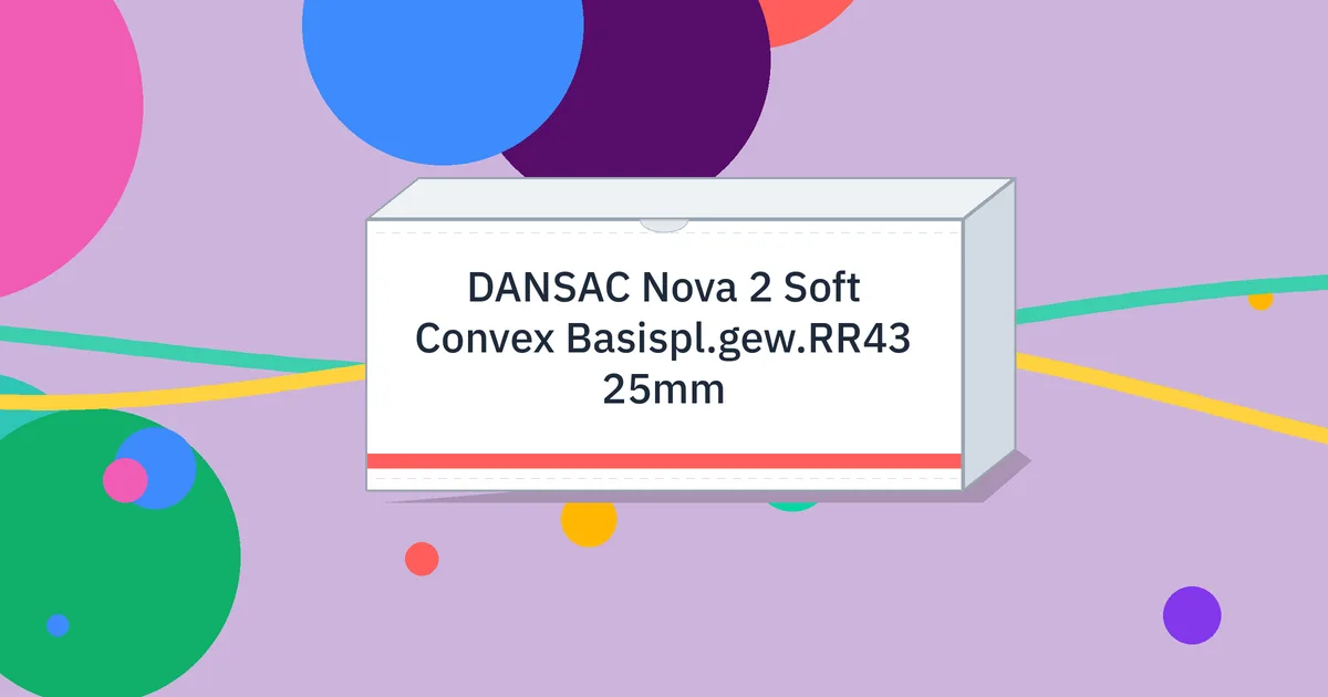 Symbolbild: Packung mit der Aufschrift DANSAC Nova 2 Soft Convex Basispl.gew.RR43 25mm (PZN 02452002) – Verfügbarkeit und Bezug in Apotheken in Frankfurt am Main