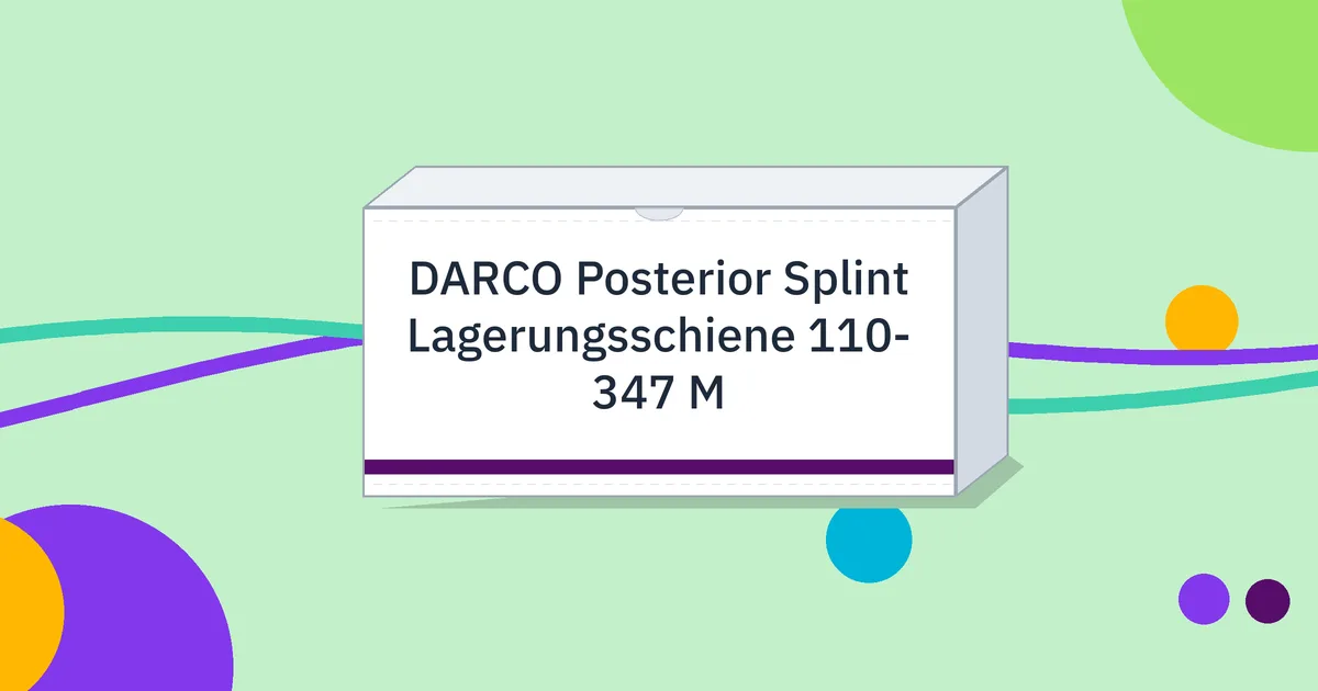 Symbolbild: Packung mit der Aufschrift DARCO Posterior Splint Lagerungsschiene 110-347 M (PZN 11084661) – Verfügbarkeit und Bezug in Apotheken in Frankfurt am Main