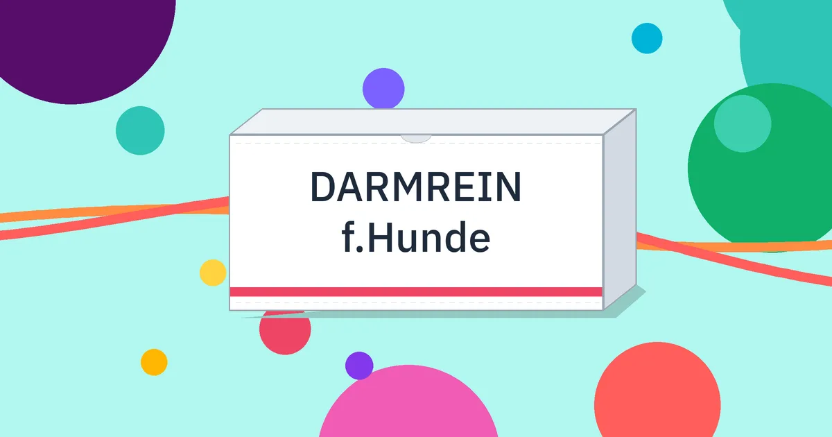 Symbolbild: Packung mit der Aufschrift DARMREIN f.Hunde (PZN 09331402) – Verfügbarkeit und Bezug in Apotheken in Frankfurt am Main