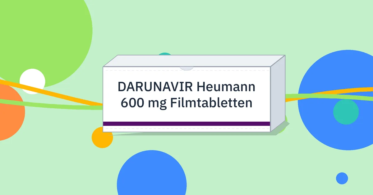 Symbolbild: Packung mit der Aufschrift DARUNAVIR Heumann 600 mg Filmtabletten (PZN 14131792) – Verfügbarkeit und Bezug in Apotheken in Frankfurt am Main