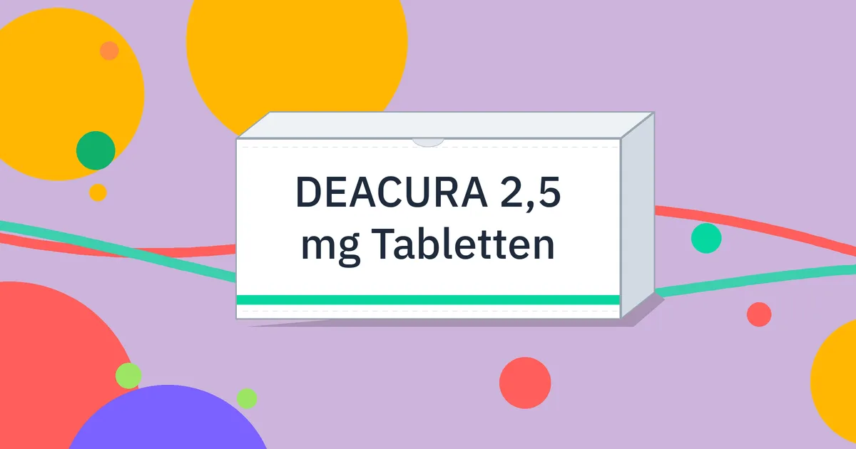 Symbolbild: Packung mit der Aufschrift DEACURA 2,5 mg Tabletten (PZN 00451487) – Verfügbarkeit und Bezug in Apotheken in Frankfurt am Main
