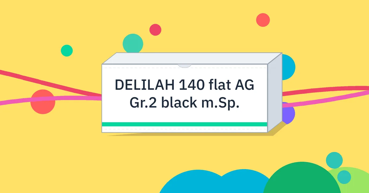 Symbolbild: Packung mit der Aufschrift DELILAH 140 flat AG Gr.2 black m.Sp. (PZN 14247253) – Verfügbarkeit und Bezug in Apotheken in Frankfurt am Main