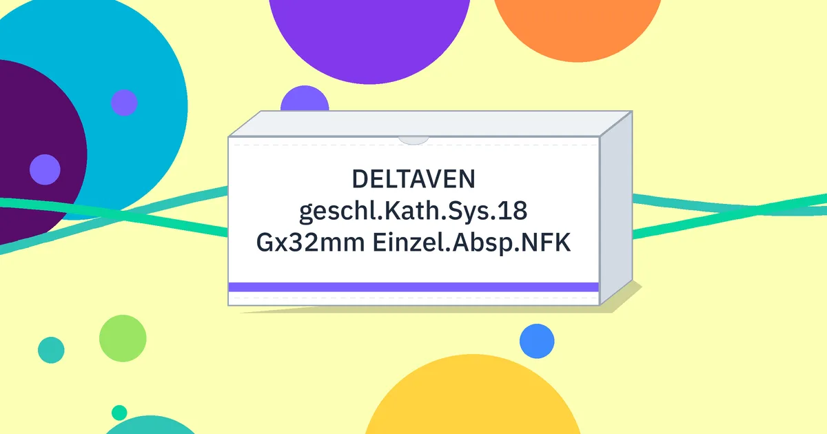 Symbolbild: Packung mit der Aufschrift DELTAVEN geschl.Kath.Sys.18 Gx32mm Einzel.Absp.NFK (PZN 13977914) – Verfügbarkeit und Bezug in Apotheken in Frankfurt am Main