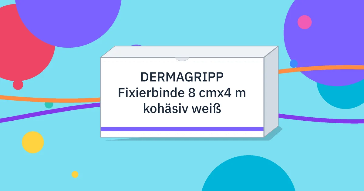 Symbolbild: Packung mit der Aufschrift DERMAGRIPP Fixierbinde 8 cmx4 m kohäsiv weiß (PZN 05549328) – Verfügbarkeit und Bezug in Apotheken in Frankfurt am Main