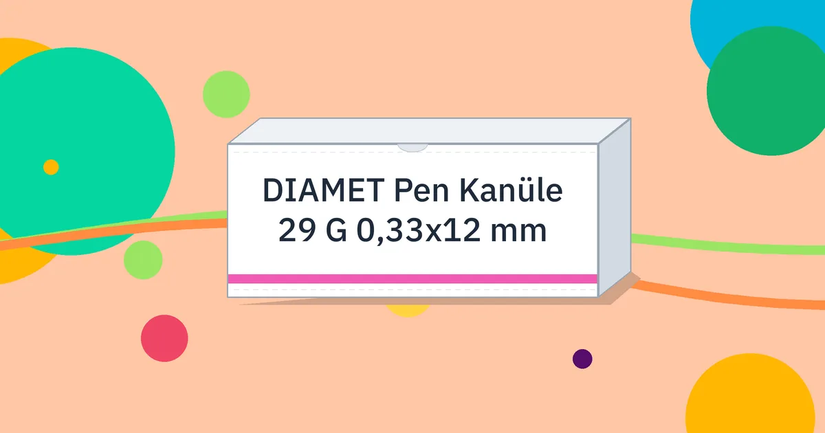 Symbolbild: Packung mit der Aufschrift DIAMET Pen Kanüle 29 G 0,33x12 mm (PZN 17516179) – Verfügbarkeit und Bezug in Apotheken in Frankfurt am Main