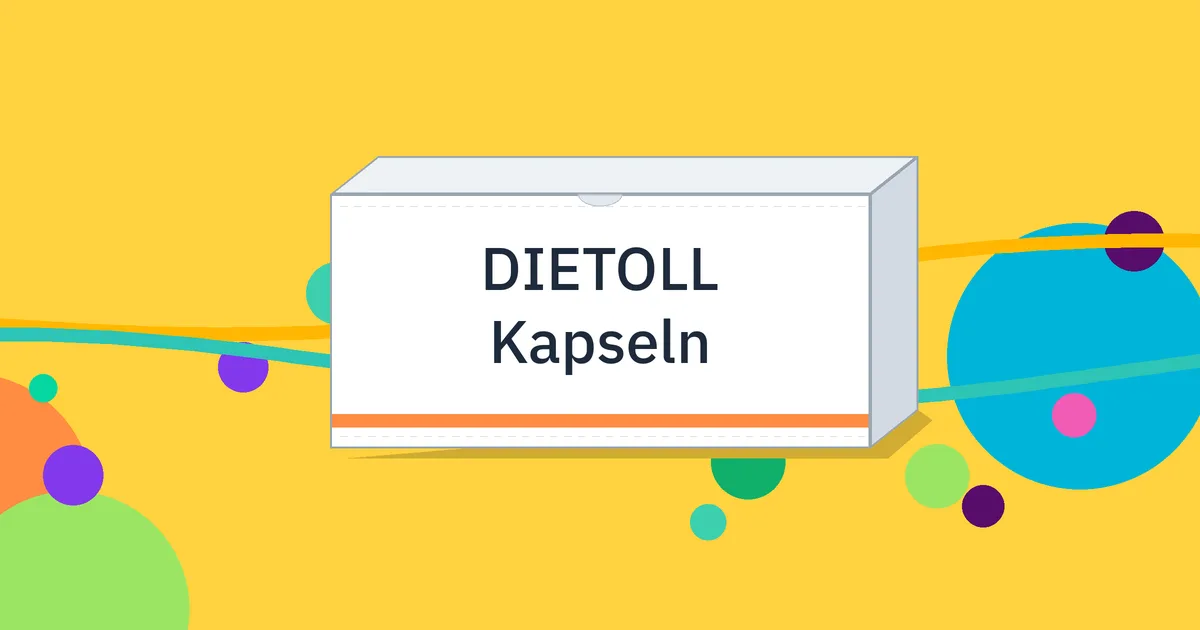 Symbolbild: Packung mit der Aufschrift DIETOLL Kapseln (PZN 19363283) – Verfügbarkeit und Bezug in Apotheken in Frankfurt am Main