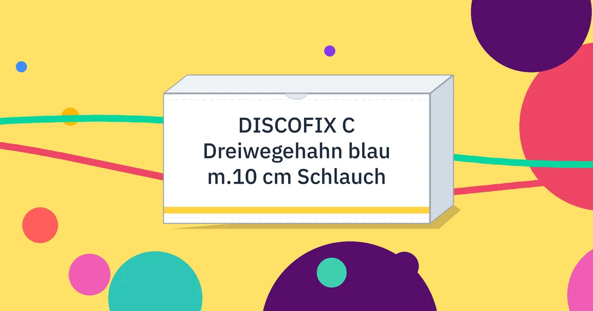 Symbolbild: Packung mit der Aufschrift DISCOFIX C Dreiwegehahn blau m.10 cm Schlauch (PZN 00646239) – Verfügbarkeit und Bezug in Apotheken in Frankfurt am Main
