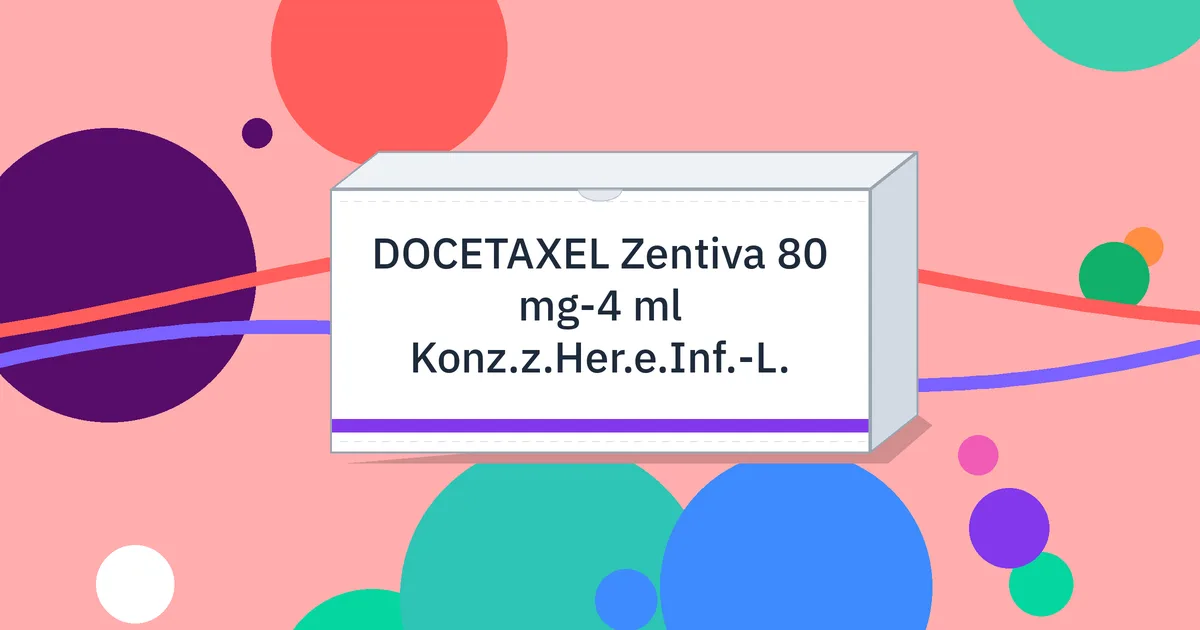 Symbolbild: Packung mit der Aufschrift DOCETAXEL Zentiva 80 mg-4 ml Konz.z.Her.e.Inf.-L. (PZN 16809330) – Verfügbarkeit und Bezug in Apotheken in Frankfurt am Main