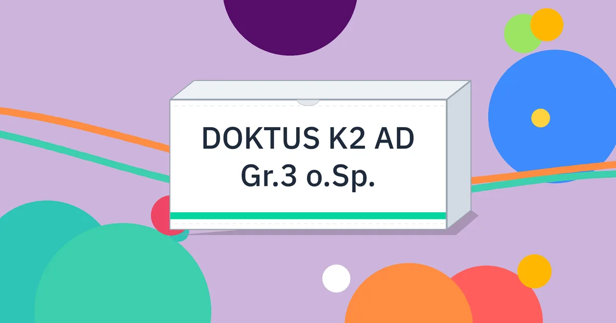 Symbolbild: Packung mit der Aufschrift DOKTUS K2 AD Gr.3 o.Sp. (PZN 03308632) – Verfügbarkeit und Bezug in Apotheken in Frankfurt am Main