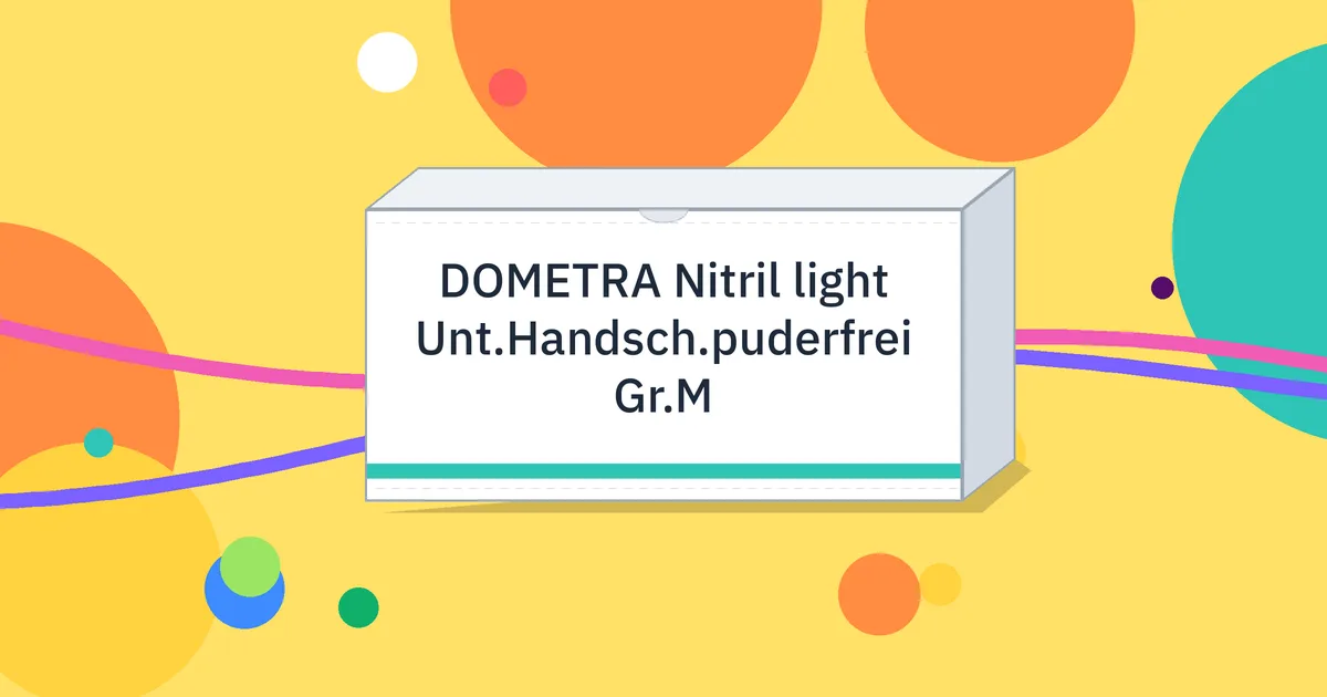 Symbolbild: Packung mit der Aufschrift DOMETRA Nitril light Unt.Handsch.puderfrei Gr.M (PZN 12376236) – Verfügbarkeit und Bezug in Apotheken in Frankfurt am Main
