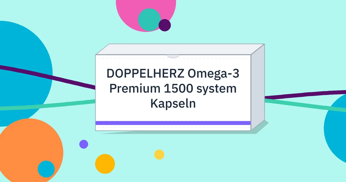 Symbolbild: Packung mit der Aufschrift DOPPELHERZ Omega-3 Premium 1500 system Kapseln (PZN 17173986) – Verfügbarkeit und Bezug in Apotheken in Frankfurt am Main