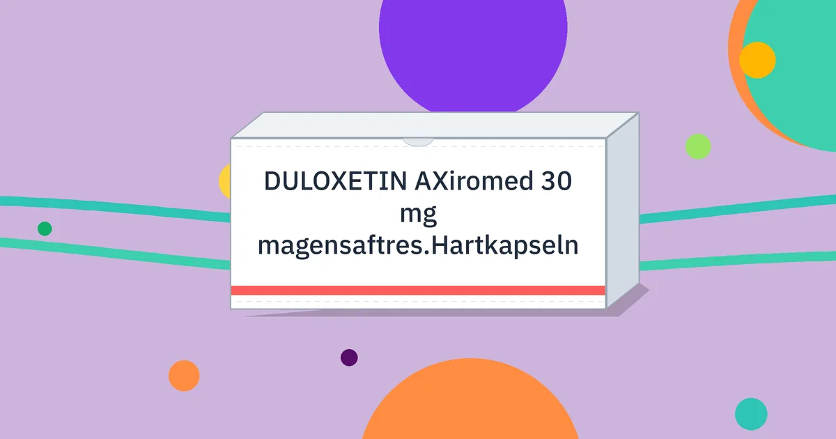 Symbolbild: Packung mit der Aufschrift DULOXETIN AXiromed 30 mg magensaftres.Hartkapseln (PZN 18489875) – Verfügbarkeit und Bezug in Apotheken in Frankfurt am Main