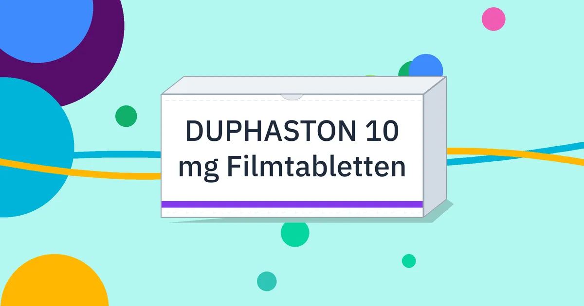 Symbolbild: Packung mit der Aufschrift DUPHASTON 10 mg Filmtabletten (PZN 01682786) – Verfügbarkeit und Bezug in Apotheken in Frankfurt am Main