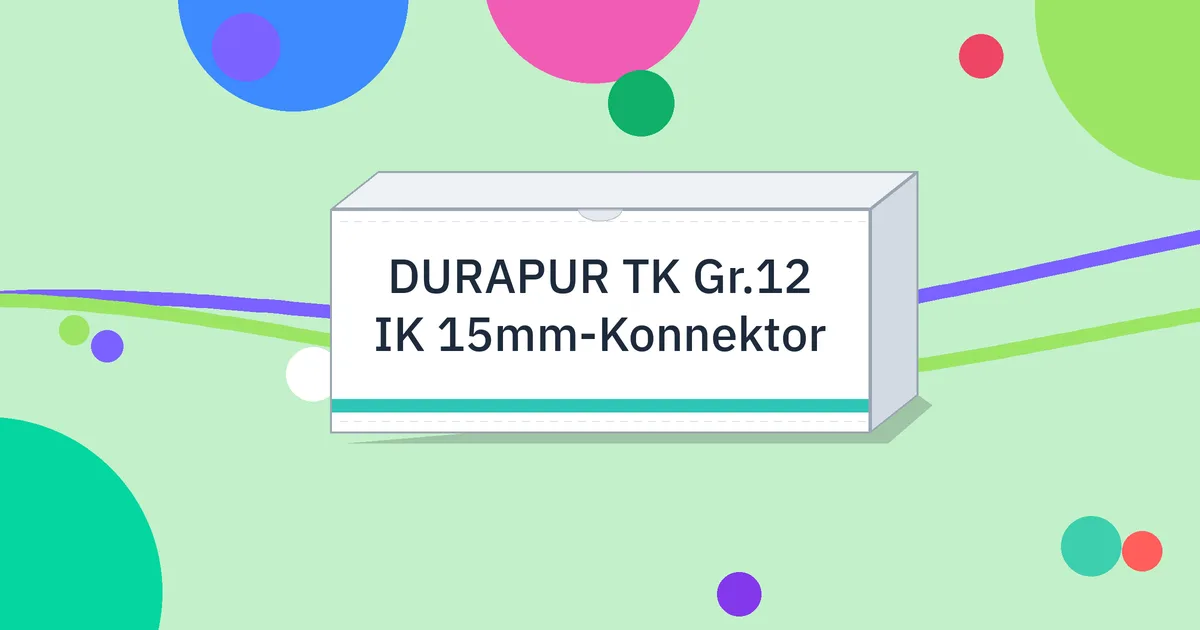Symbolbild: Packung mit der Aufschrift DURAPUR TK Gr.12 IK 15mm-Konnektor (PZN 16030776) – Verfügbarkeit und Bezug in Apotheken in Frankfurt am Main