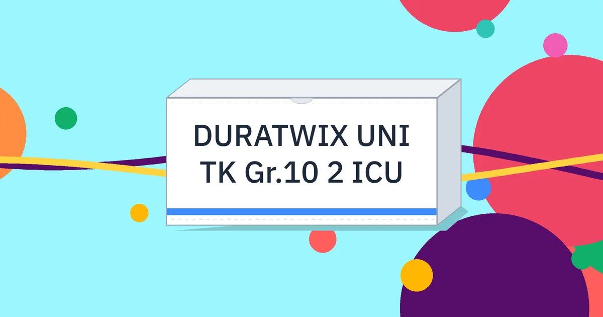 Symbolbild: Packung mit der Aufschrift DURATWIX UNI TK Gr.10 2 ICU (PZN 19788083) – Verfügbarkeit und Bezug in Apotheken in Frankfurt am Main