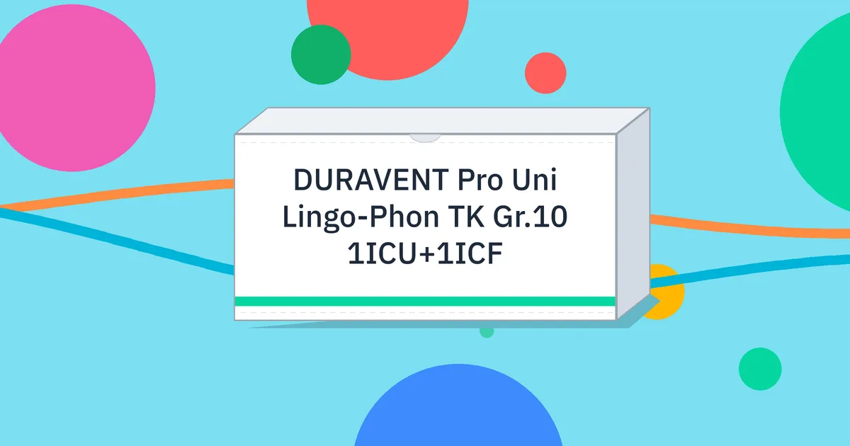 Symbolbild: Packung mit der Aufschrift DURAVENT Pro Uni Lingo-Phon TK Gr.10 1ICU+1ICF (PZN 19246330) – Verfügbarkeit und Bezug in Apotheken in Frankfurt am Main