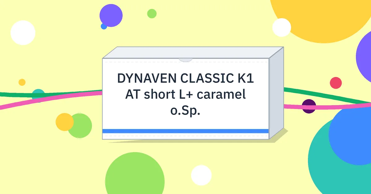 Symbolbild: Packung mit der Aufschrift DYNAVEN CLASSIC K1 AT short L+ caramel o.Sp. (PZN 18416178) – Verfügbarkeit und Bezug in Apotheken in Frankfurt am Main