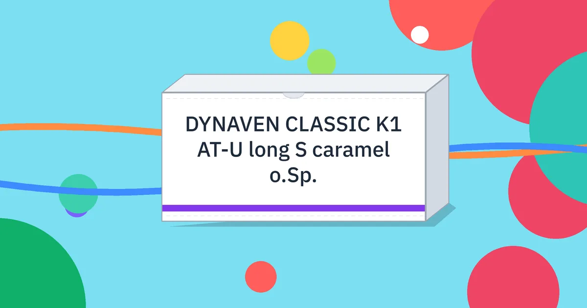 Symbolbild: Packung mit der Aufschrift DYNAVEN CLASSIC K1 AT-U long S caramel o.Sp. (PZN 18416669) – Verfügbarkeit und Bezug in Apotheken in Frankfurt am Main