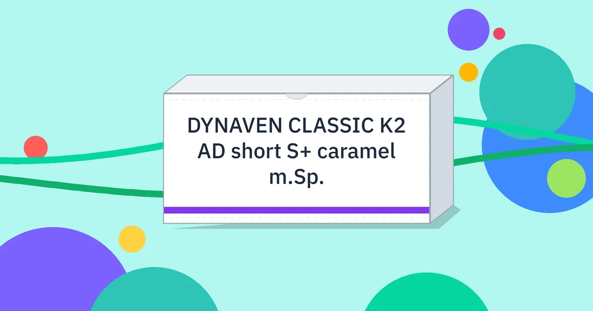 Symbolbild: Packung mit der Aufschrift DYNAVEN CLASSIC K2 AD short S+ caramel m.Sp. (PZN 18417858) – Verfügbarkeit und Bezug in Apotheken in Frankfurt am Main