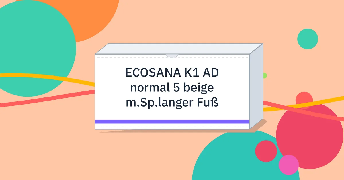 Symbolbild: Packung mit der Aufschrift ECOSANA K1 AD normal 5 beige m.Sp.langer Fuß (PZN 04725065) – Verfügbarkeit und Bezug in Apotheken in Frankfurt am Main