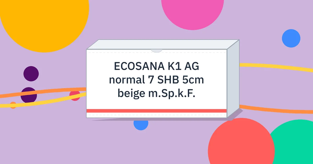 Symbolbild: Packung mit der Aufschrift ECOSANA K1 AG normal 7 SHB 5cm beige m.Sp.k.F. (PZN 04730623) – Verfügbarkeit und Bezug in Apotheken in Frankfurt am Main