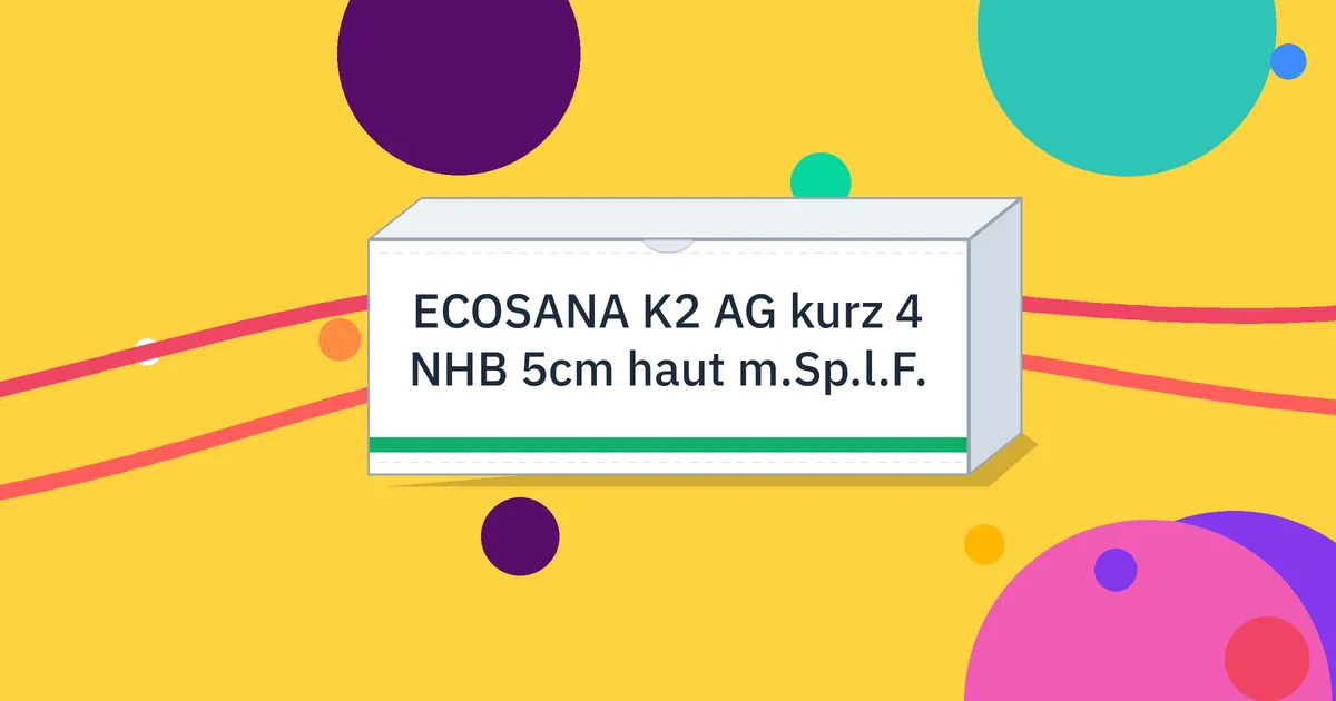 Symbolbild: Packung mit der Aufschrift ECOSANA K2 AG kurz 4 NHB 5cm haut m.Sp.l.F. (PZN 10954930) – Verfügbarkeit und Bezug in Apotheken in Frankfurt am Main