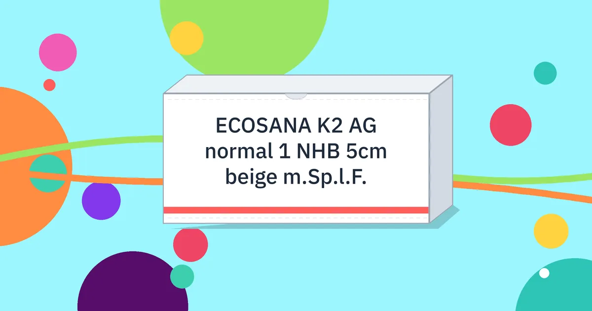 Symbolbild: Packung mit der Aufschrift ECOSANA K2 AG normal 1 NHB 5cm beige m.Sp.l.F. (PZN 10956610) – Verfügbarkeit und Bezug in Apotheken in Frankfurt am Main