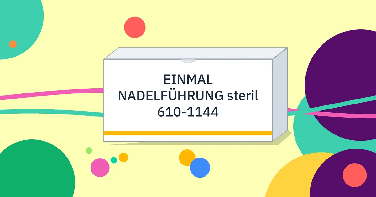 Symbolbild: Packung mit der Aufschrift EINMAL NADELFÜHRUNG steril 610-1144 (PZN 15865013) – Verfügbarkeit und Bezug in Apotheken in Frankfurt am Main