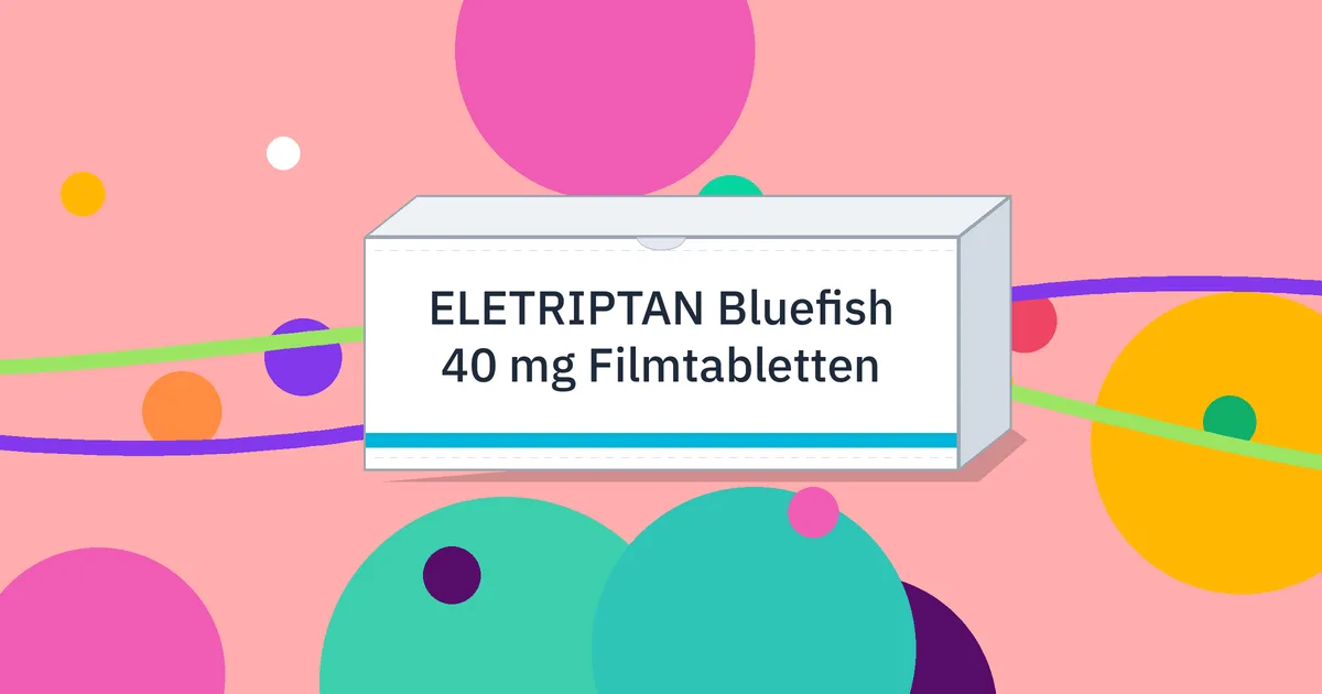 Symbolbild: Packung mit der Aufschrift ELETRIPTAN Bluefish 40 mg Filmtabletten (PZN 14292207) – Verfügbarkeit und Bezug in Apotheken in Frankfurt am Main