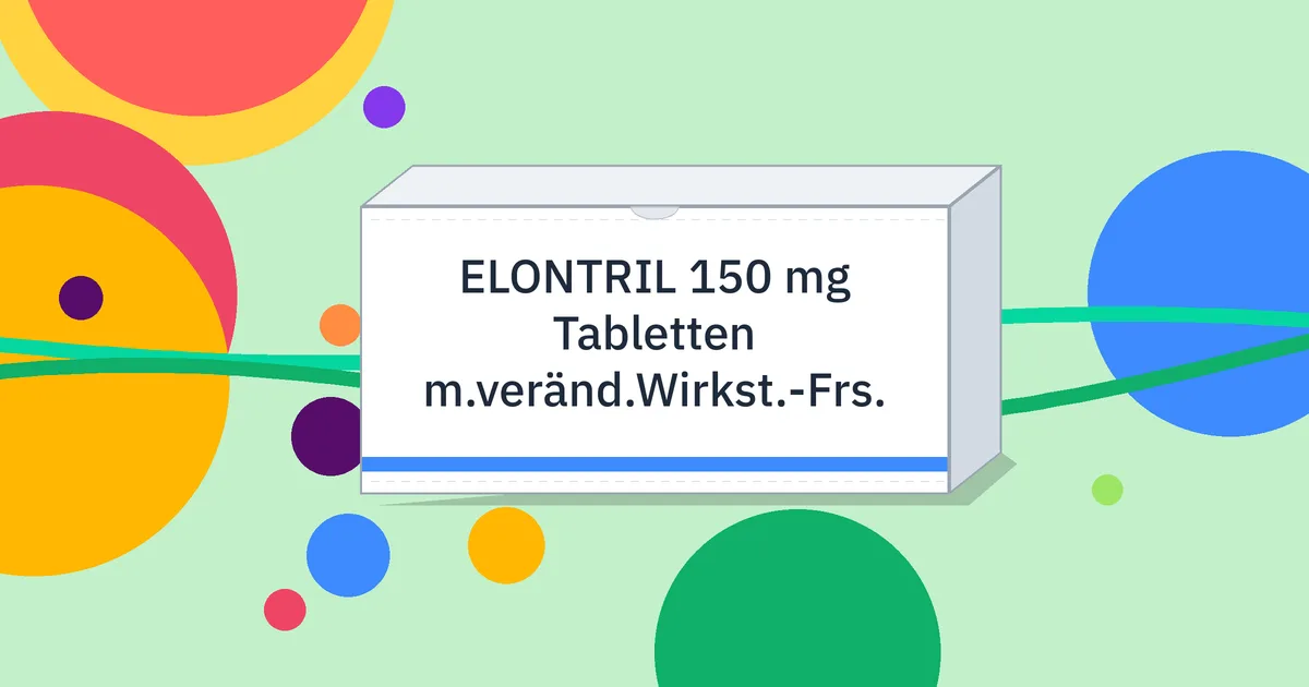 Symbolbild: Packung mit der Aufschrift ELONTRIL 150 mg Tabletten m.veränd.Wirkst.-Frs. (PZN 09008842) – Verfügbarkeit und Bezug in Apotheken in Frankfurt am Main