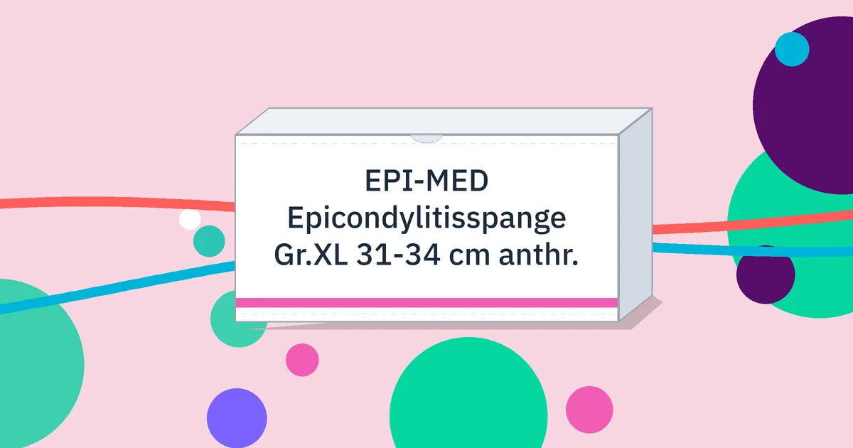 Symbolbild: Packung mit der Aufschrift EPI-MED Epicondylitisspange Gr.XL 31-34 cm anthr. (PZN 11080597) – Verfügbarkeit und Bezug in Apotheken in Frankfurt am Main